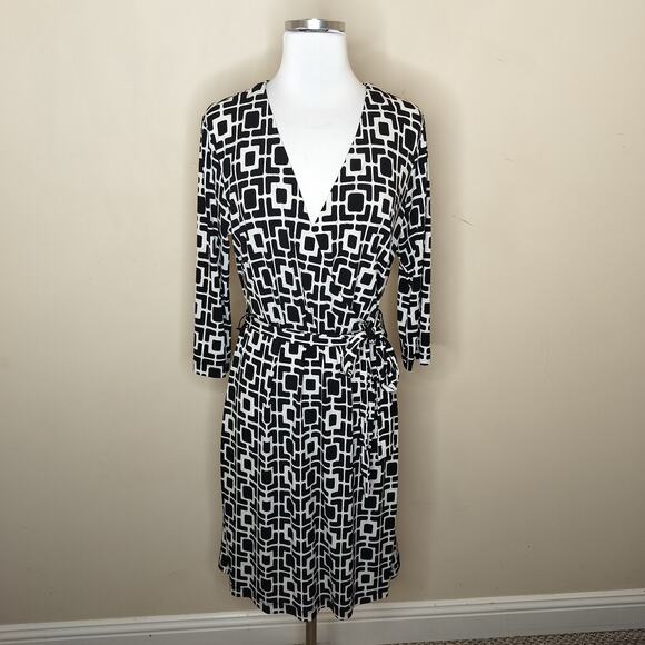 Alyx | Dresses | Alyx Faux Wrap Dress Black White Stretch Jersey ...
